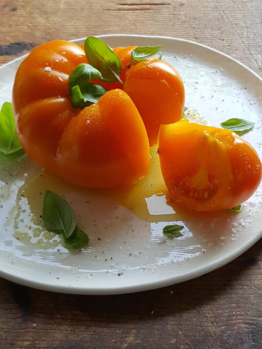 Tomato for one – one perfect tomato for dinner. Solo dining perfection!